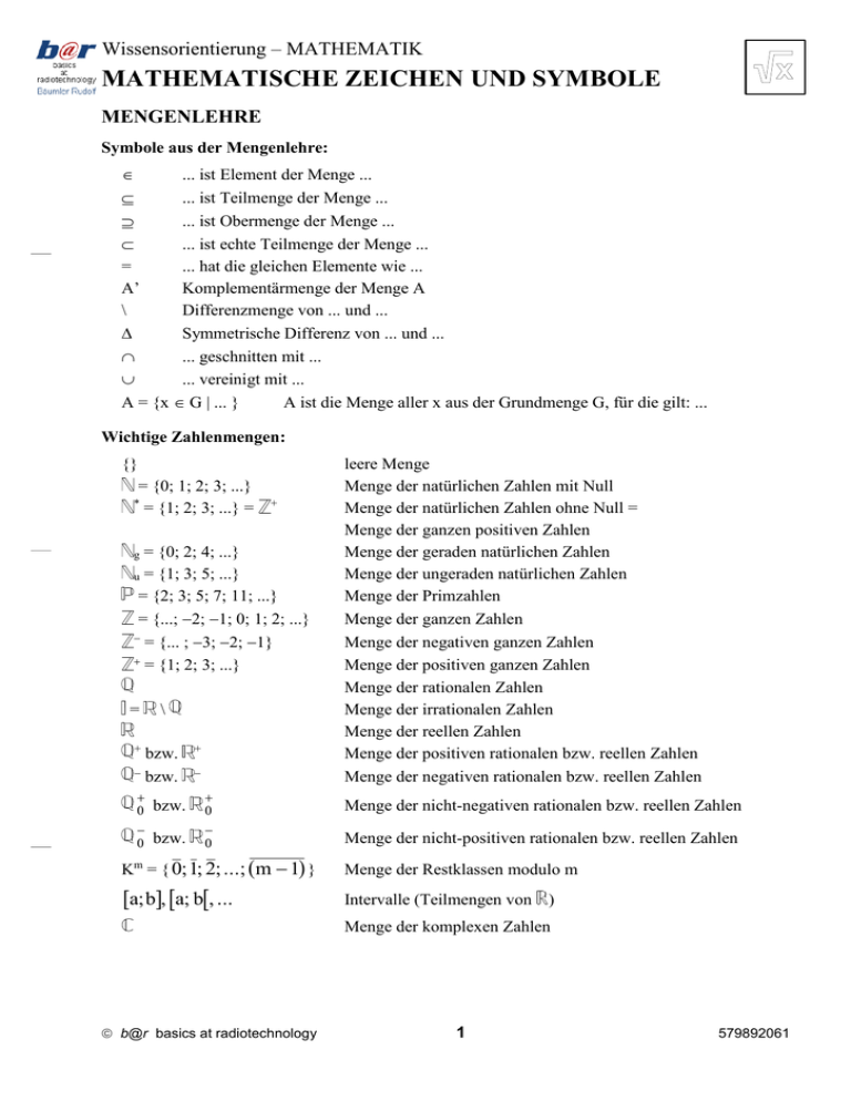 Mathematische Zeichen und Symbole